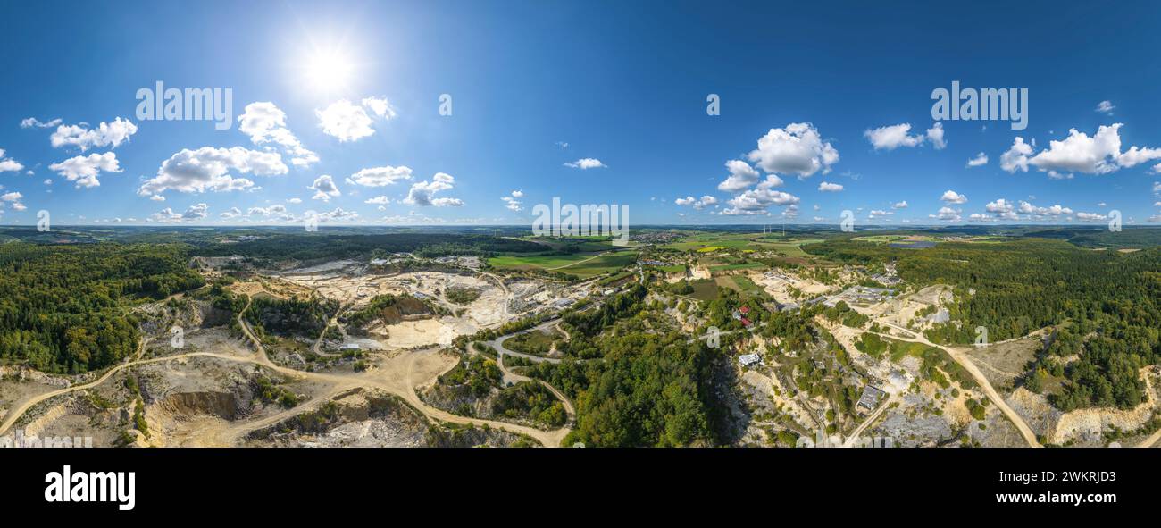 Aerial view of the limestone quarries near Sollnhofen in the Altmühltal ...
