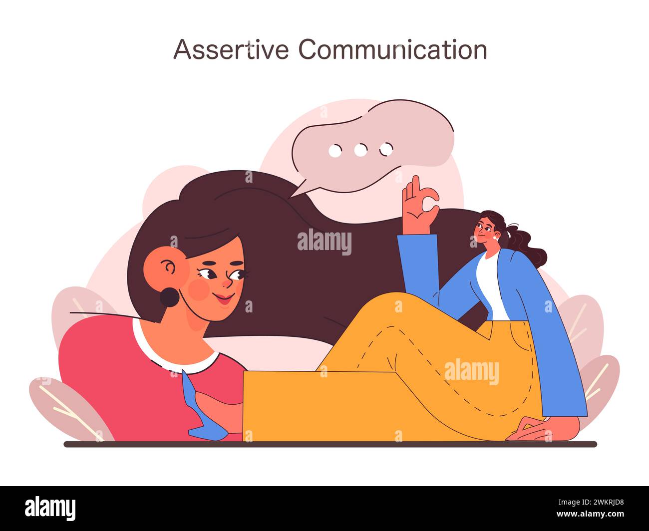 Assertive Communication concept. A relaxed woman engaging in clear and ...