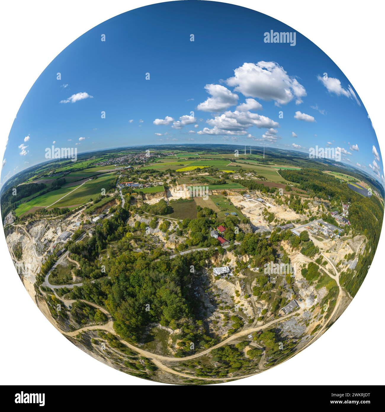 Aerial view of the limestone quarries near Sollnhofen in the Altmühltal ...