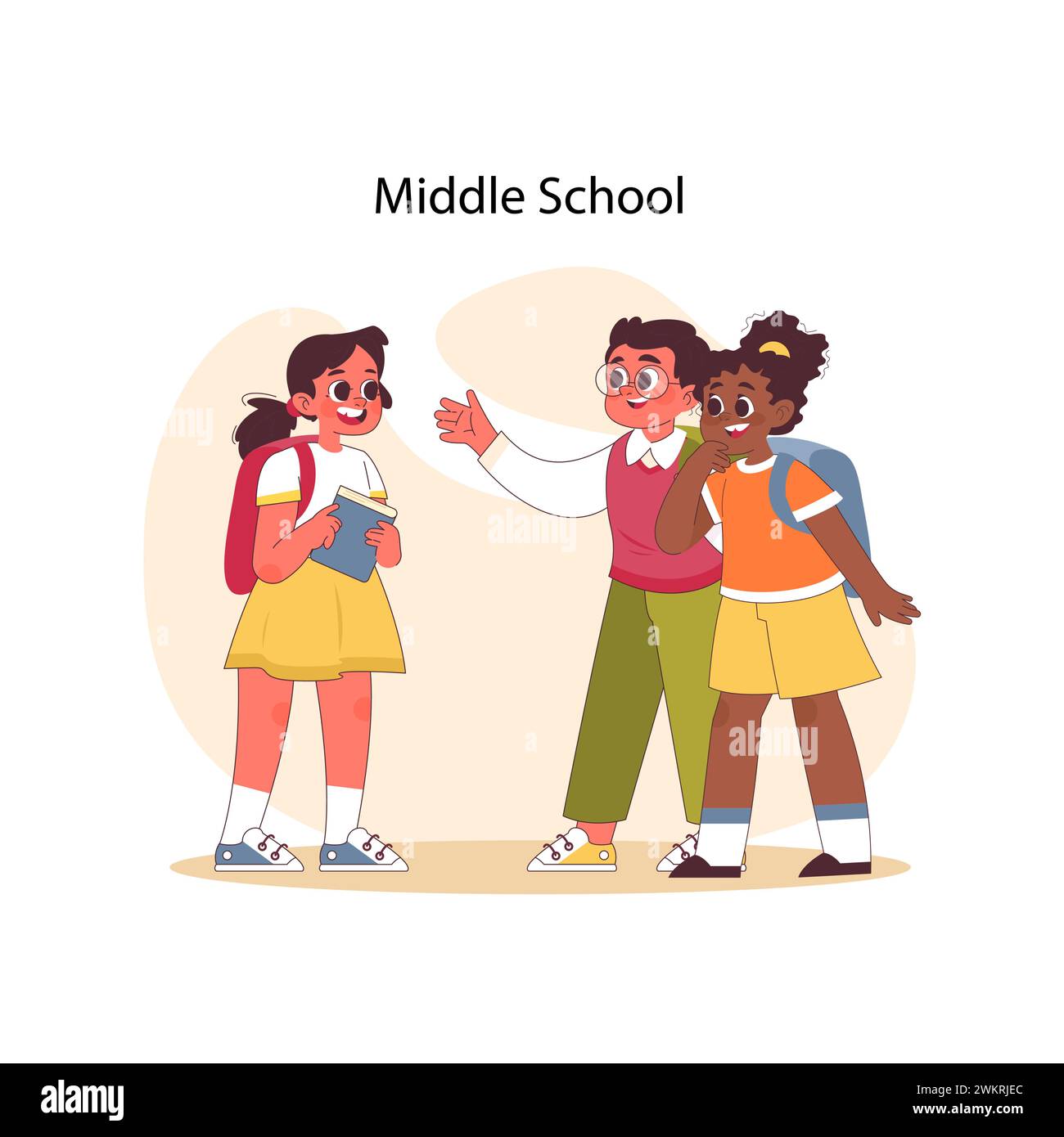 Middle school concept. Three diverse friends share a light moment ...