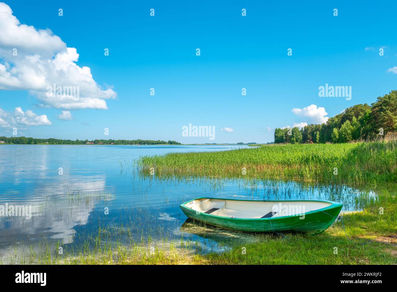 Green boat by Lake Peipus shore. Värska, Estonia, Baltic States Stock ...