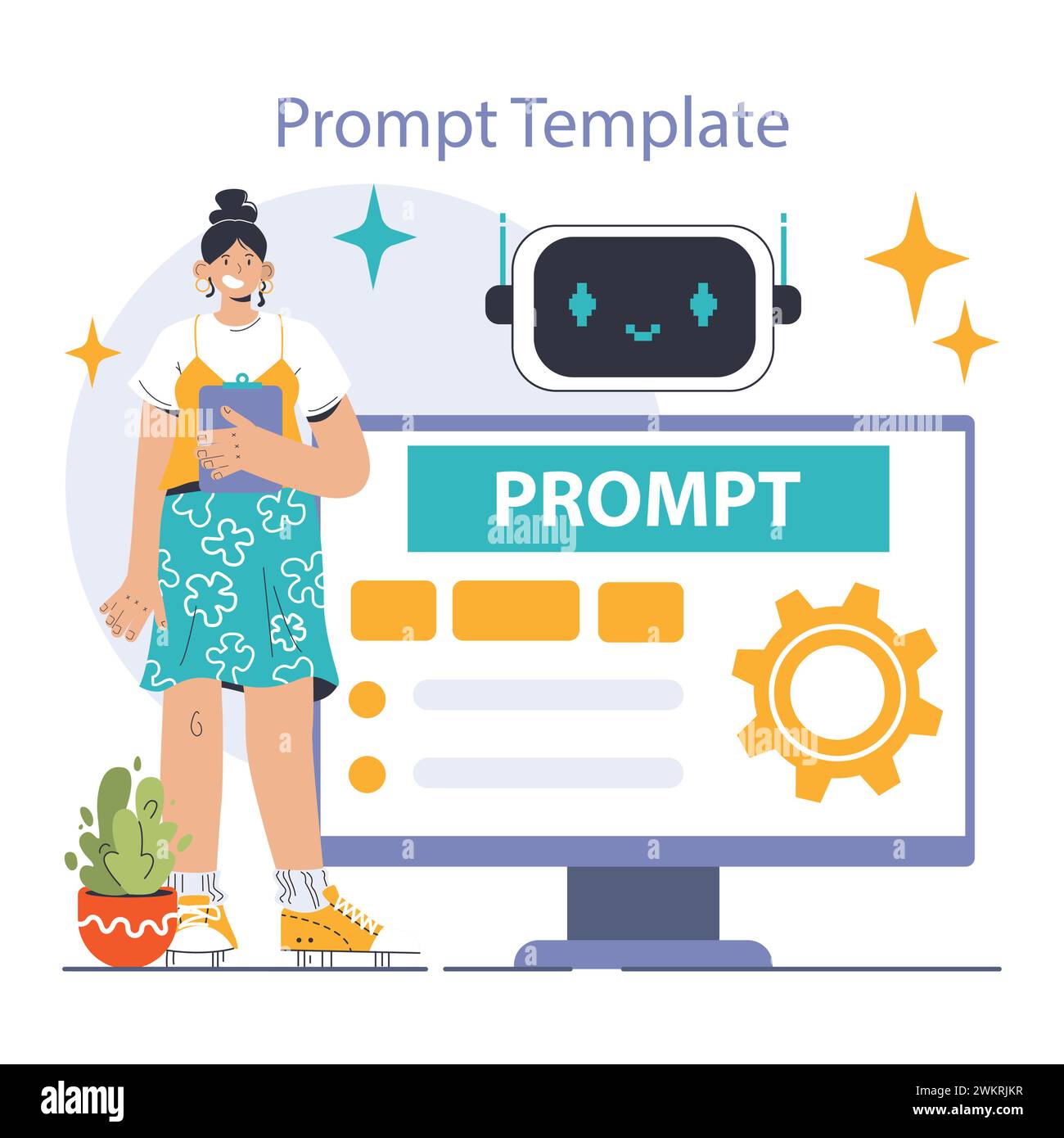 Prompt-engineers writing a command to a artificial neuron network. Artificial intelligence ...