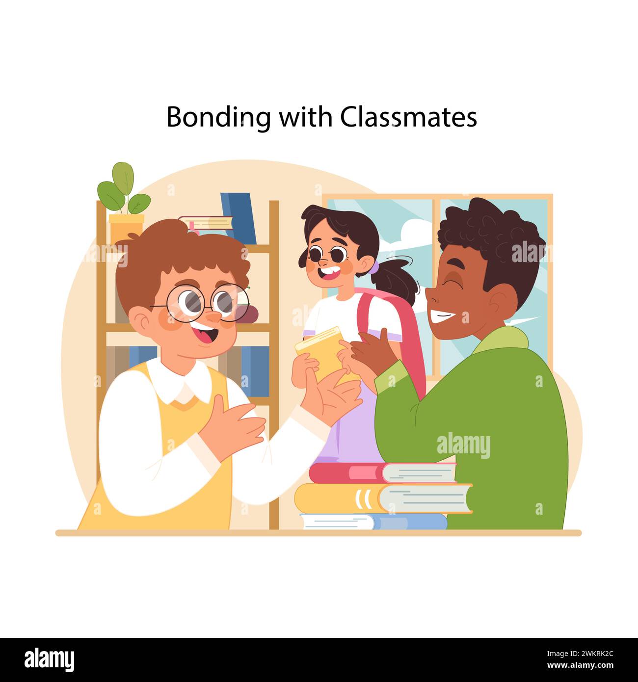 Bonding with classmates concept. Peers talking and laughing, building ...