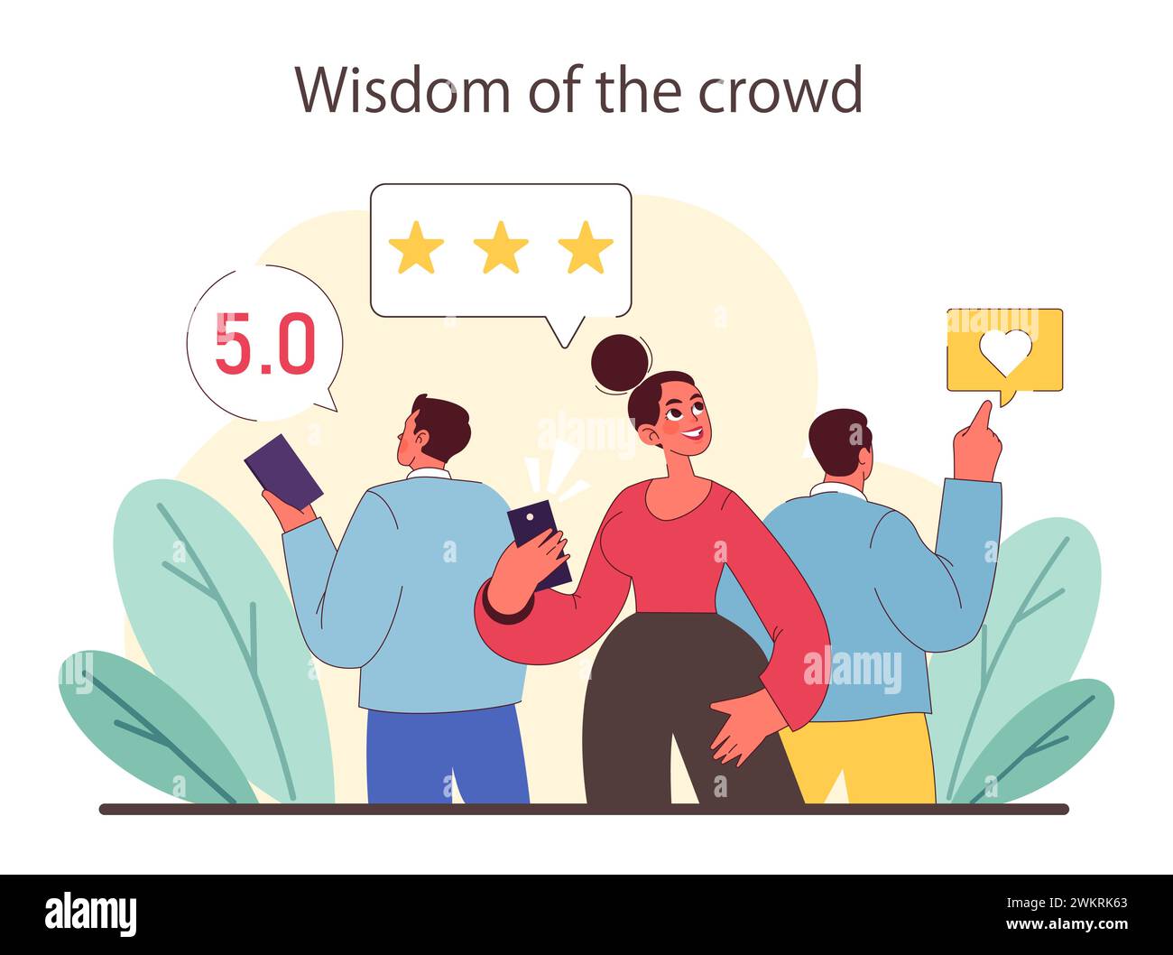 Wisdom of the crowd concept. Collective opinion shaping through star ...