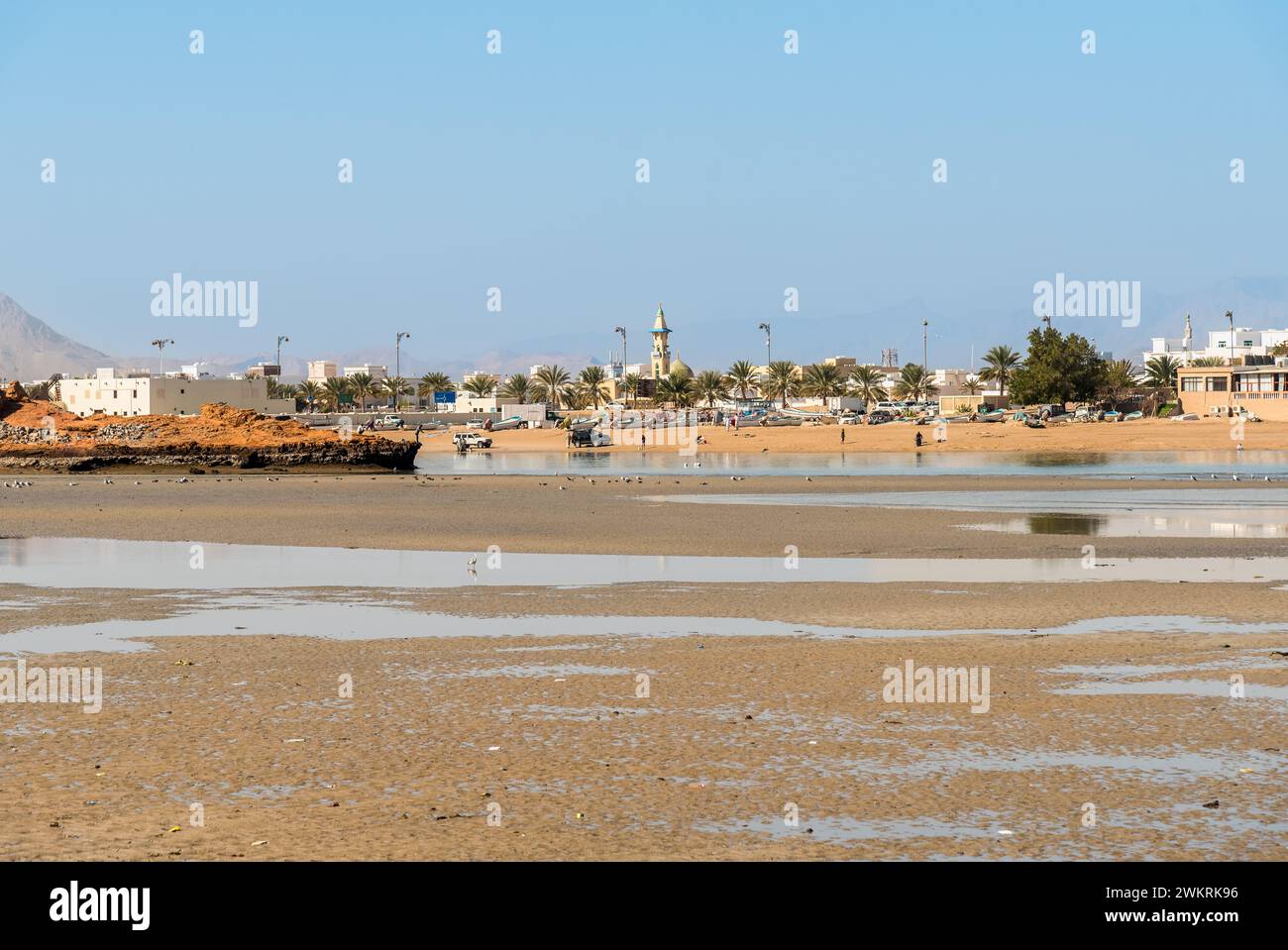 Landscape of the bay of Sur with view of the city, Sultanate of Oman in ...