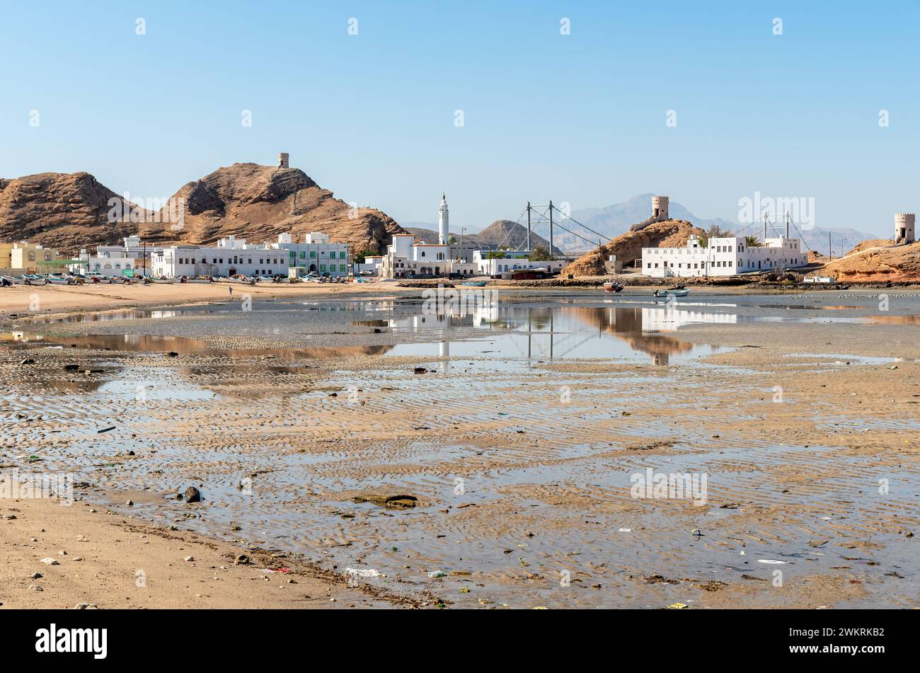 Landscape of the bay of Sur with view of the city, Sultanate of Oman in ...