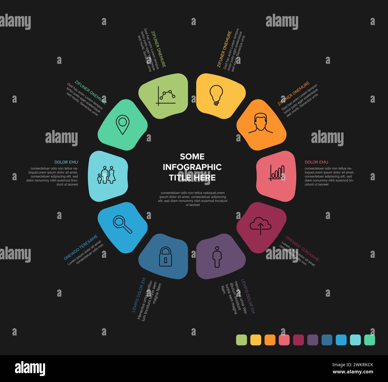 Ten rainbow color block elements in circle design multipurpose cycle ...