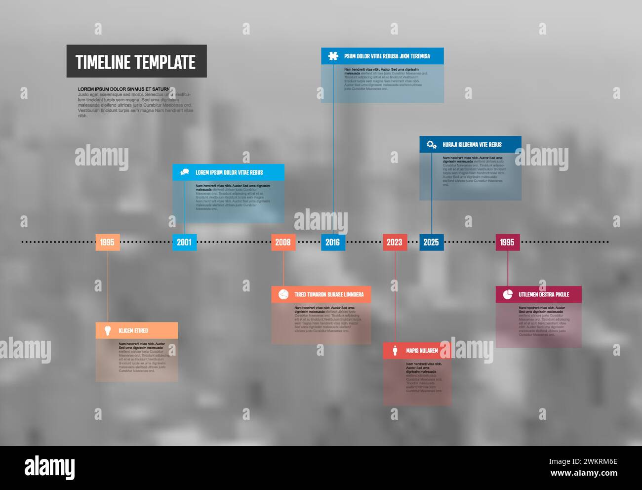 Simple light horizontal timeline template with red and blue year blocks ...