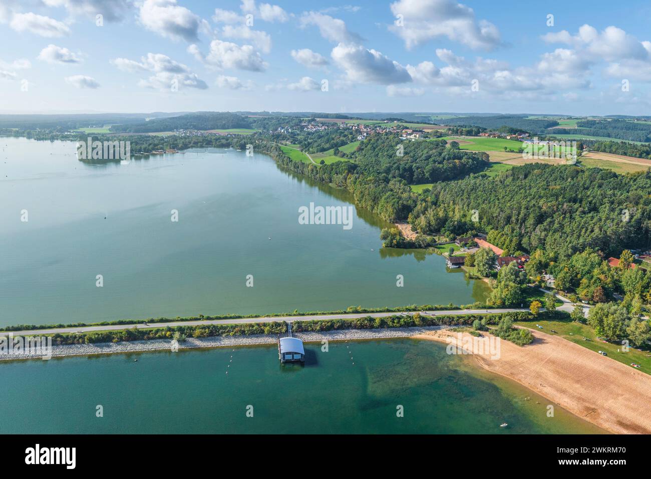 View of Lake Brombach near the Seespitz lake centre near Absberg in ...