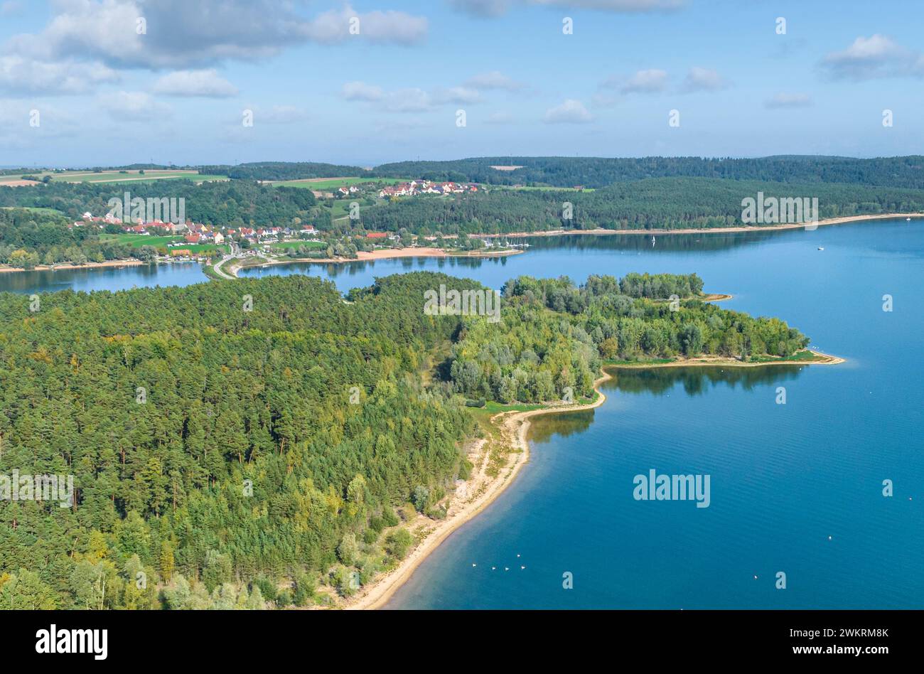 View of Lake Brombach near the Seespitz lake centre near Absberg in ...