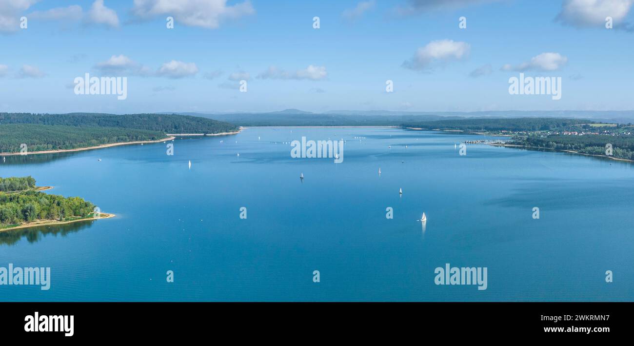 View of Lake Brombach near the Seespitz lake centre near Absberg in ...