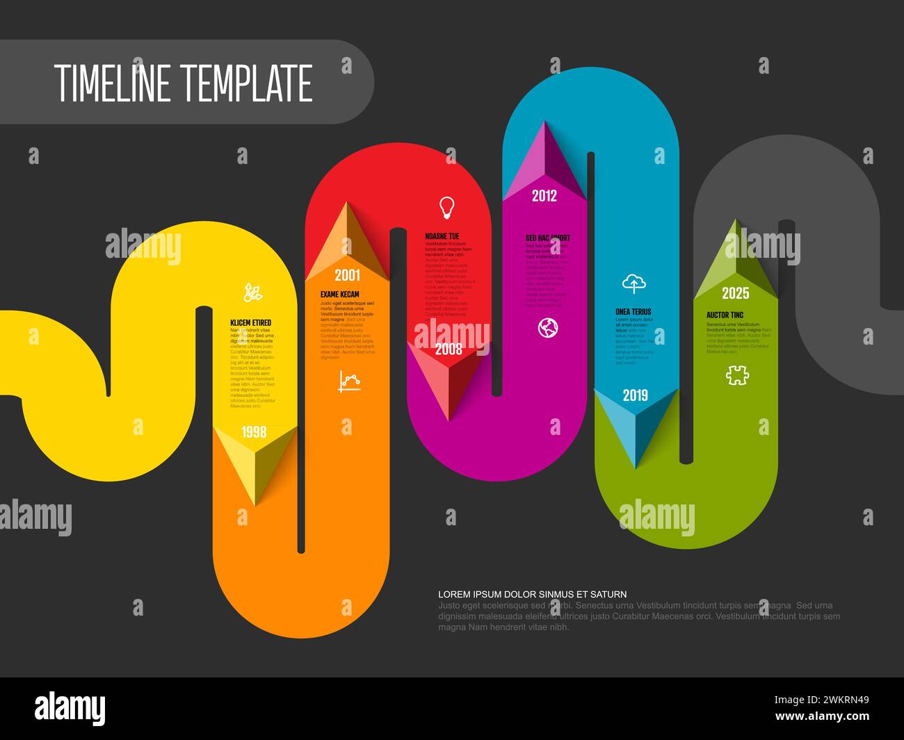 Vector Dark Infographic timeline report template made from thick color ...