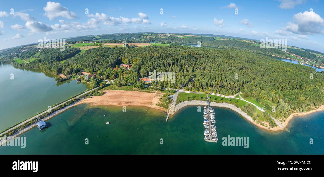 View of Lake Brombach near the Seespitz lake centre near Absberg in ...