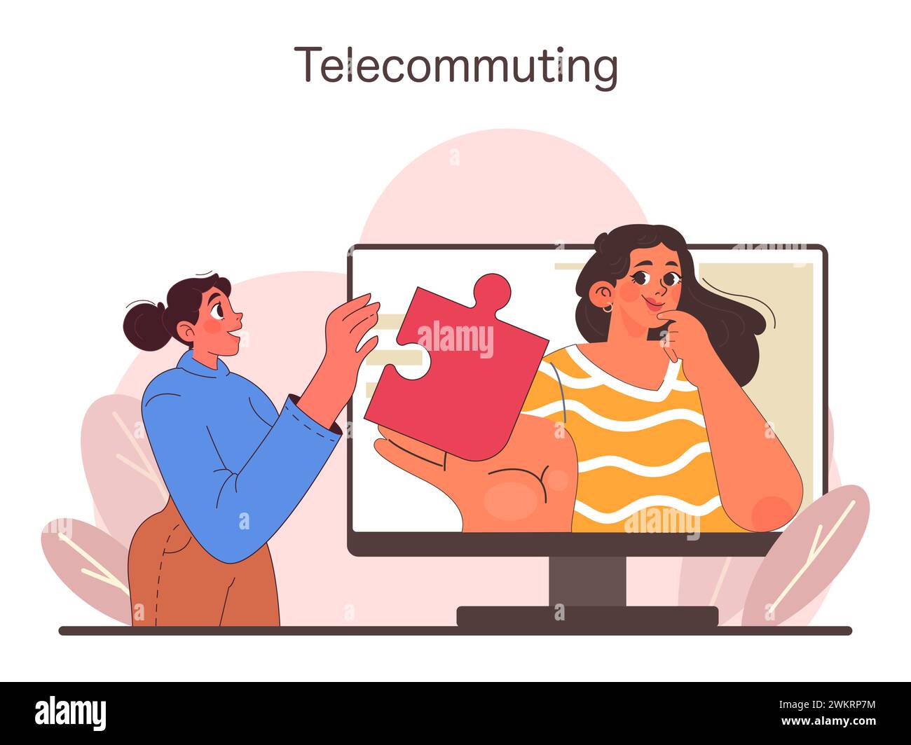 Virtual collaboration concept. Colleagues connect through a computer ...