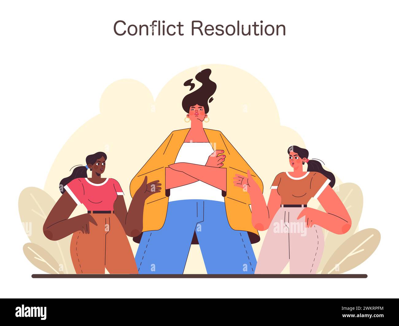 Conflict Resolution concept. A mediator calmly intervening between two ...