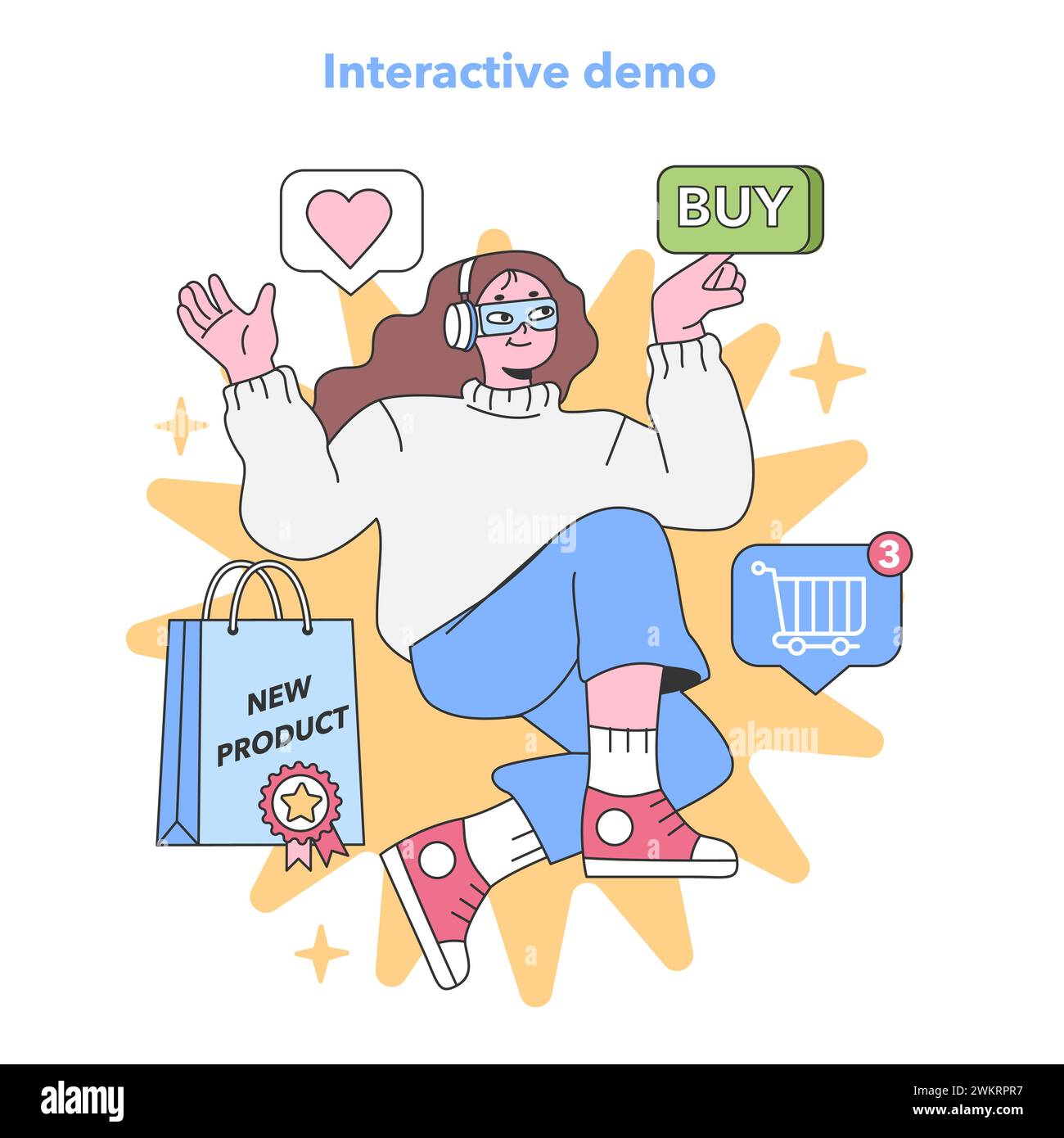 Engaged shopper enjoys interactive product demo, clicking 'buy' on a ...