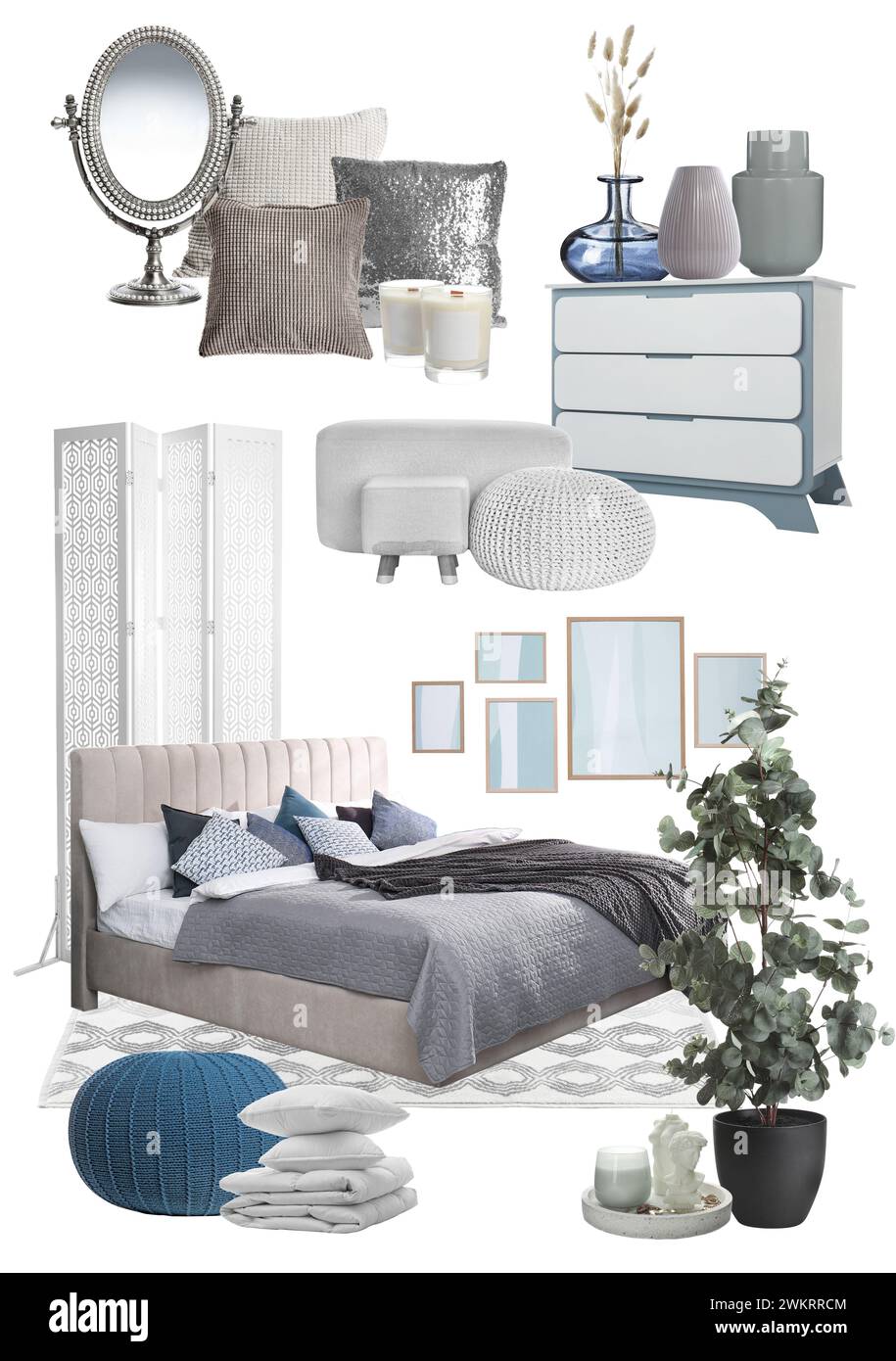 Stylish bedroom interior with different decorative elements and ...