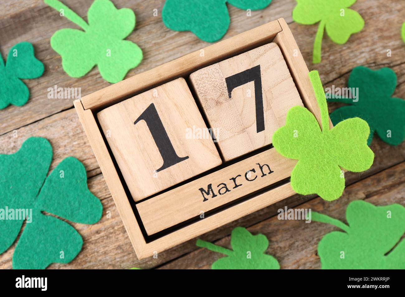 St. Patrick's day - 17th of March. Block calendar and felt clover ...