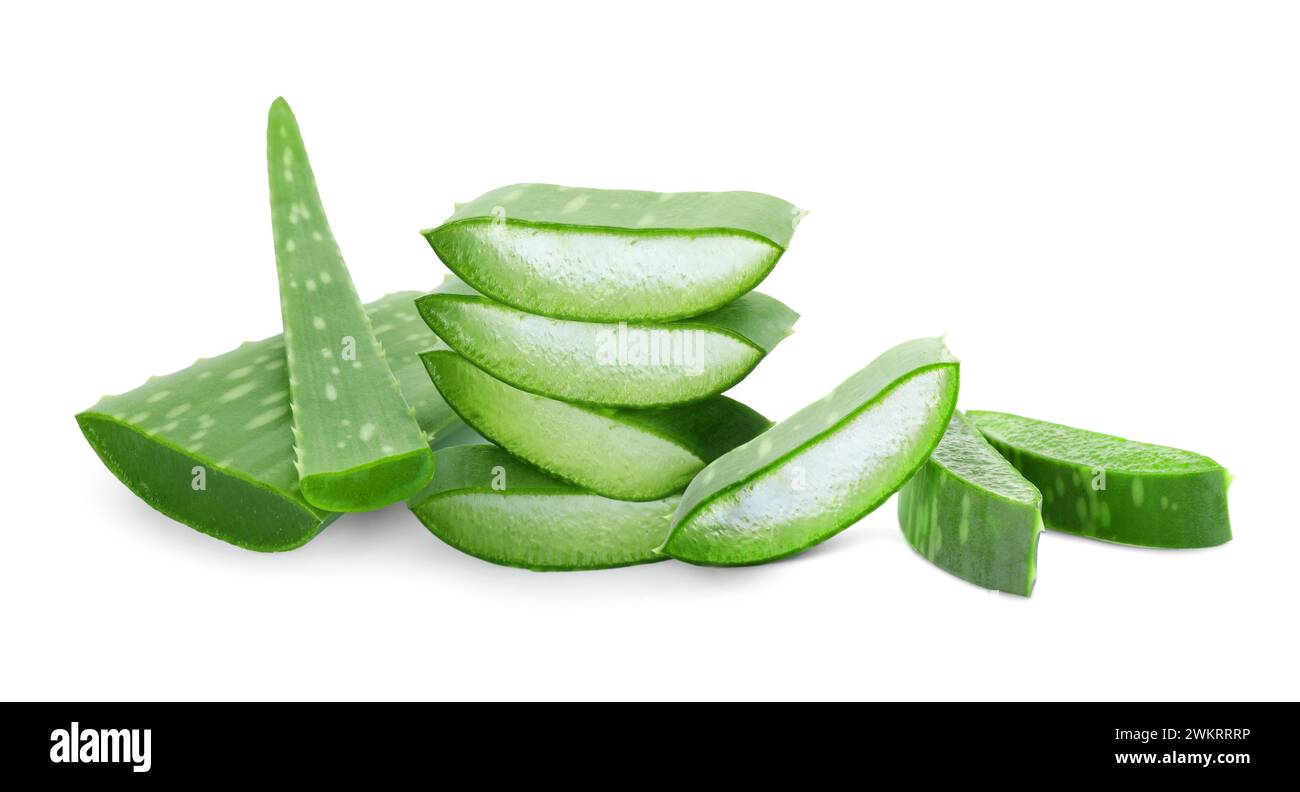 Cut aloe vera leaves isolated on white Stock Photo - Alamy