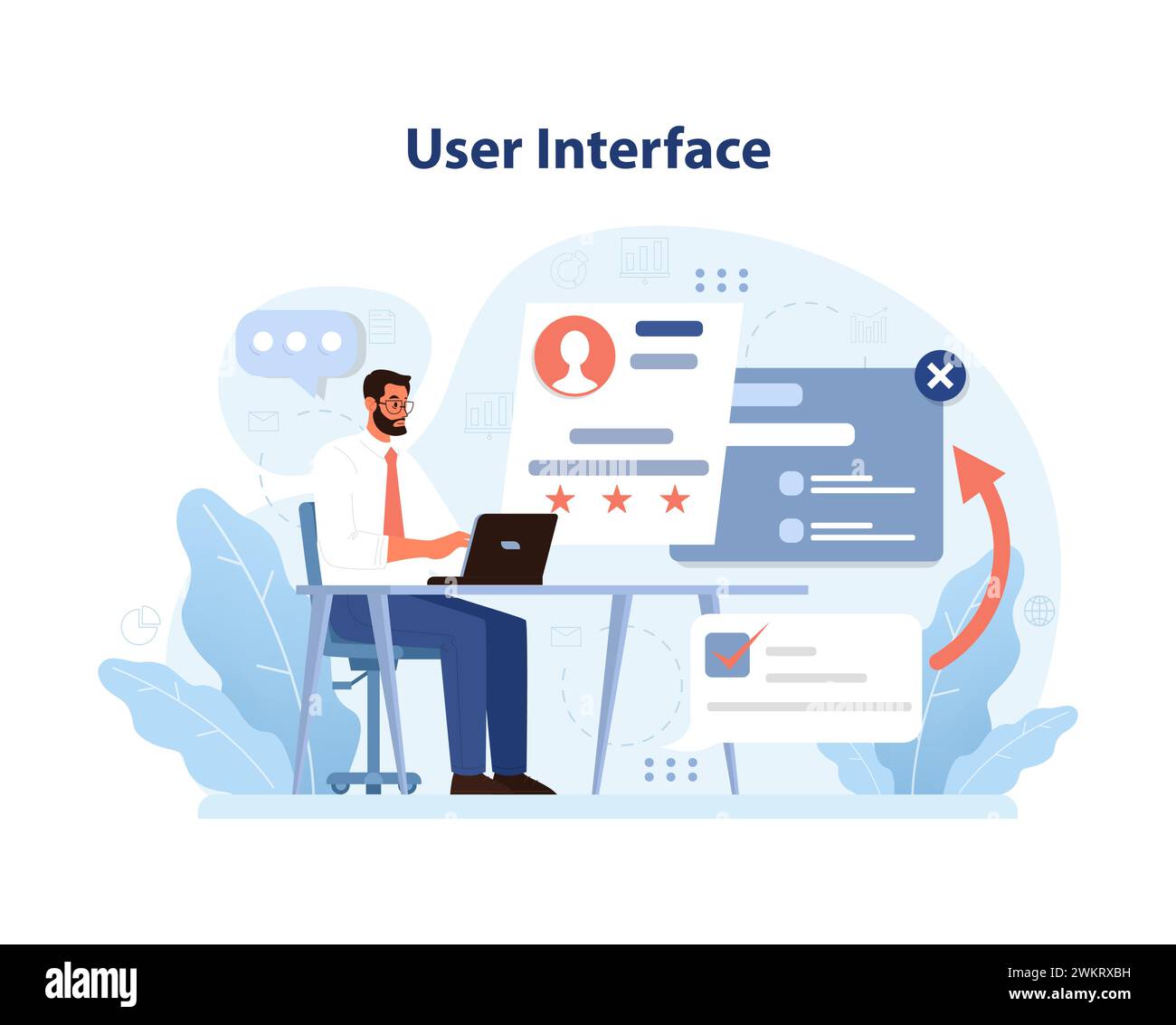User Interface concept. Professional working on laptop navigating ...