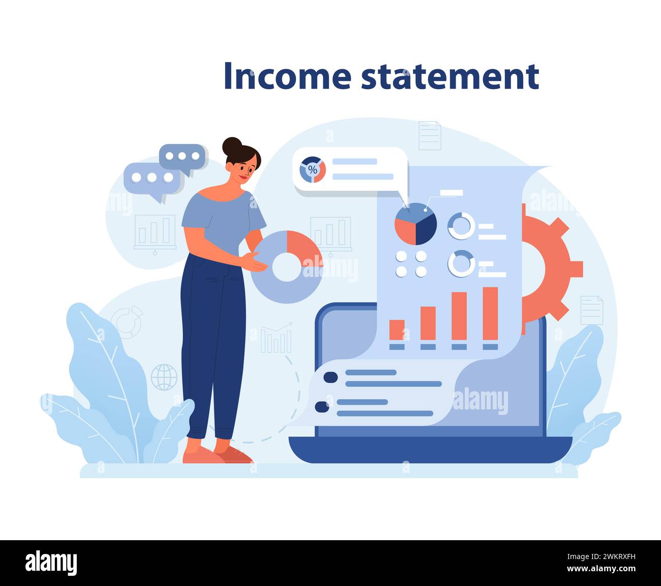 Professional reviewing an income statement. Woman engaging with dynamic ...