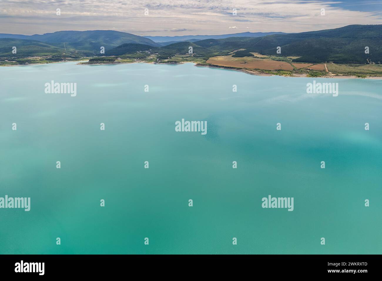 Aerial view of Yesa reservoir by Tiermas in Spain, Summer 2023 Stock ...
