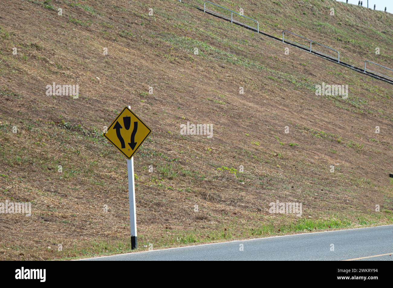 Traffic signs indicate left and right intersections ahead Stock Photo ...