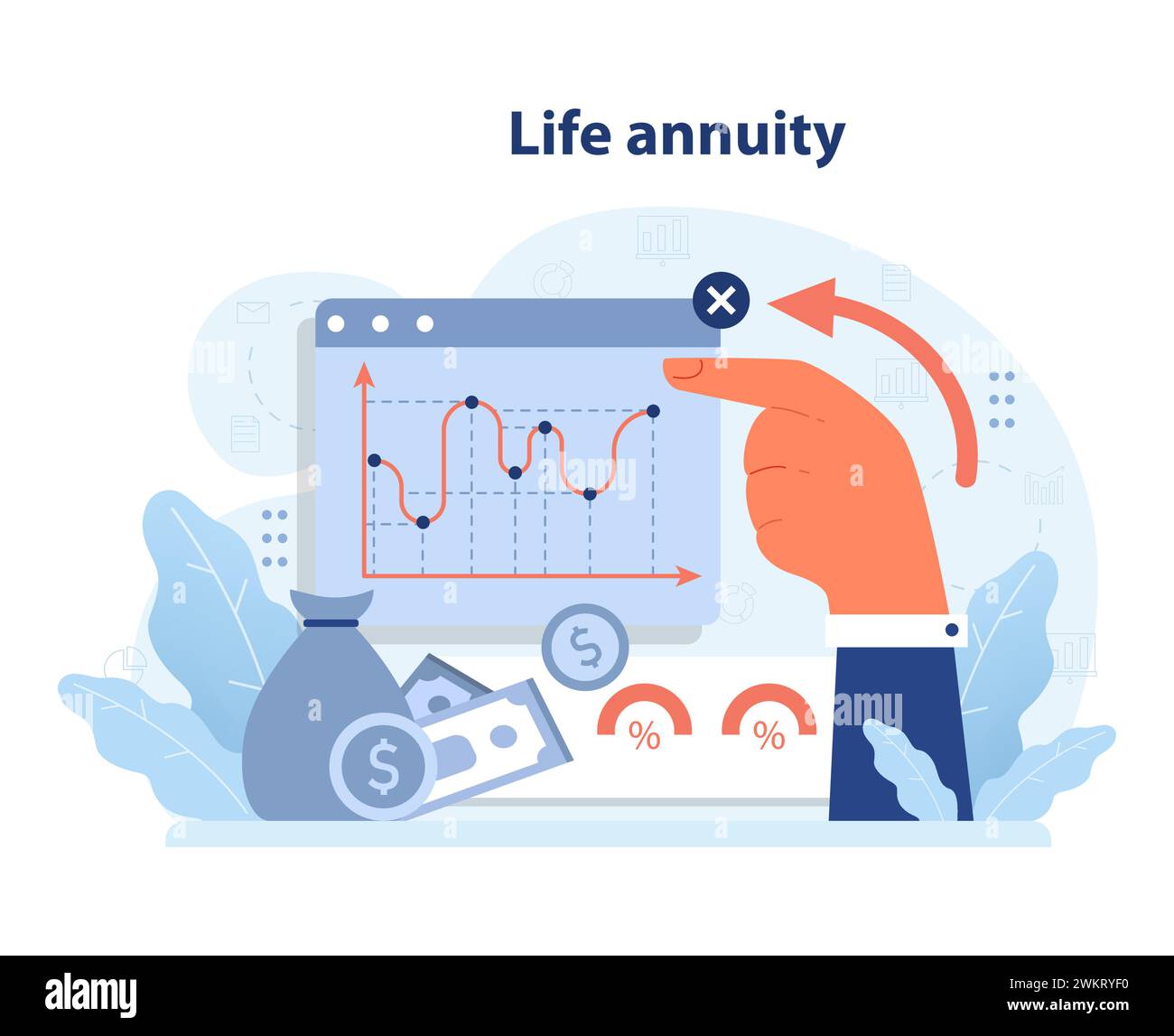 Life annuity concept. Hand analyzing financial chart on screen with ...