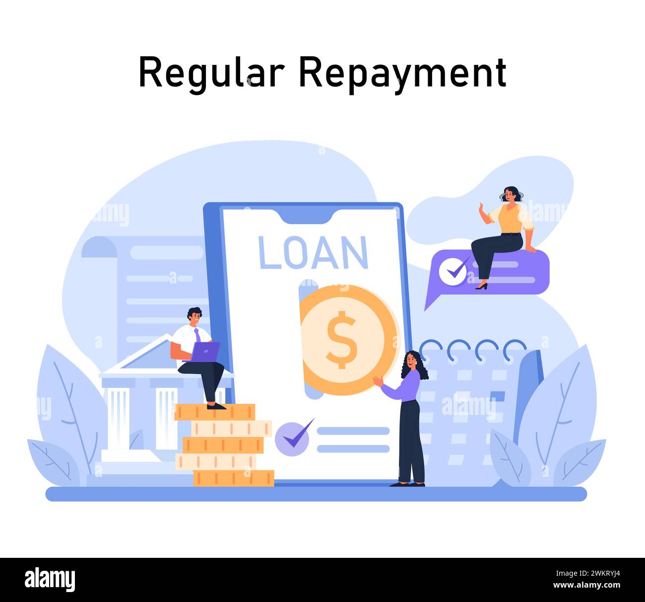 Regular Repayment concept. Individuals manage loan documentation, while ...