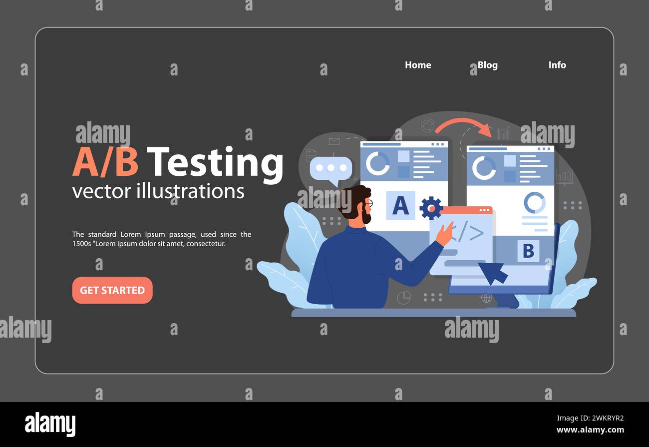 A B Testing concept. Expert analyzing two website versions, making data ... A B Testing concept. Expert analyzing two website versions, making data ...