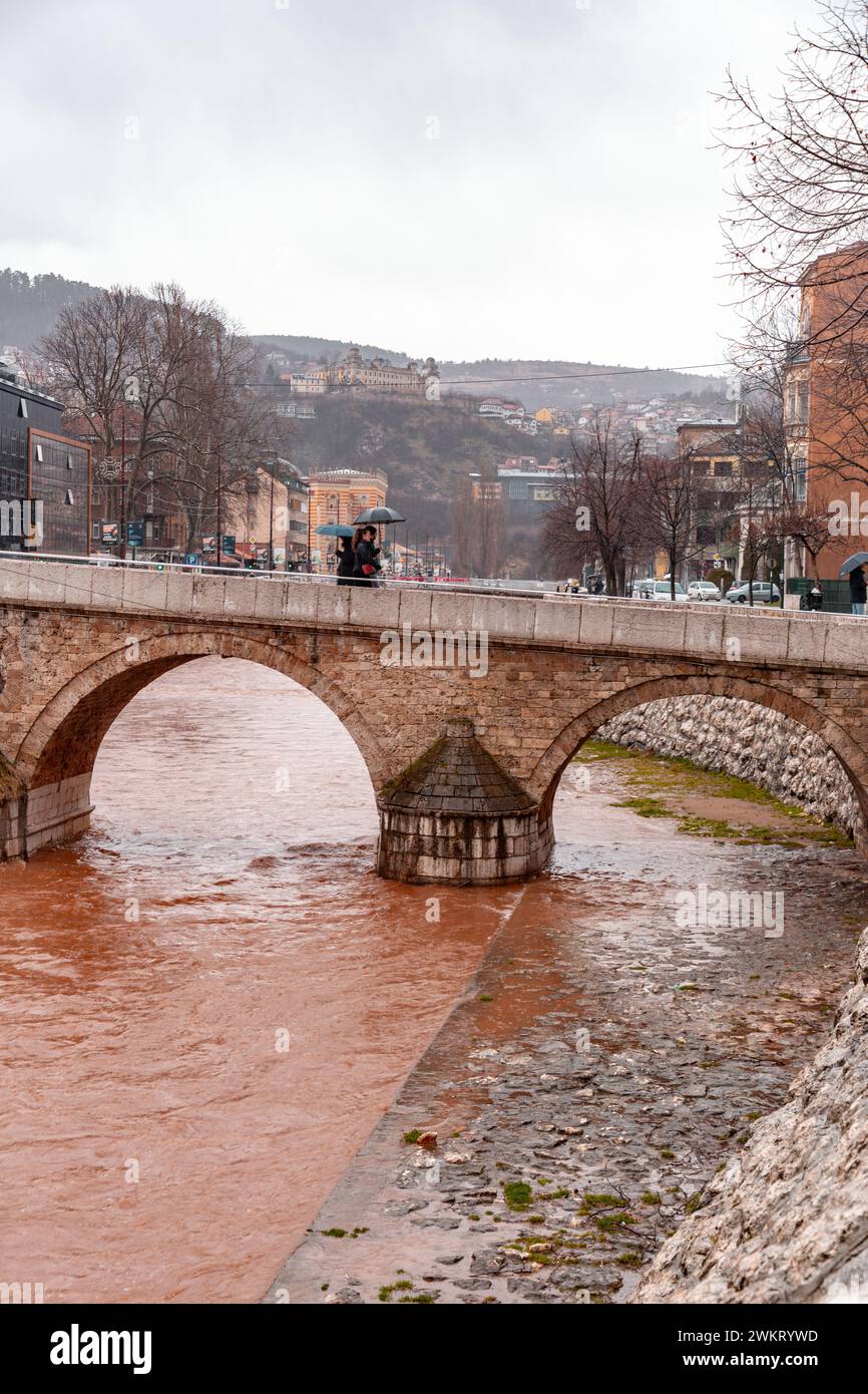 Sarajevo - Bosnia and Herzegovina - 11 FEB 2024: Latin Bridge is an ...