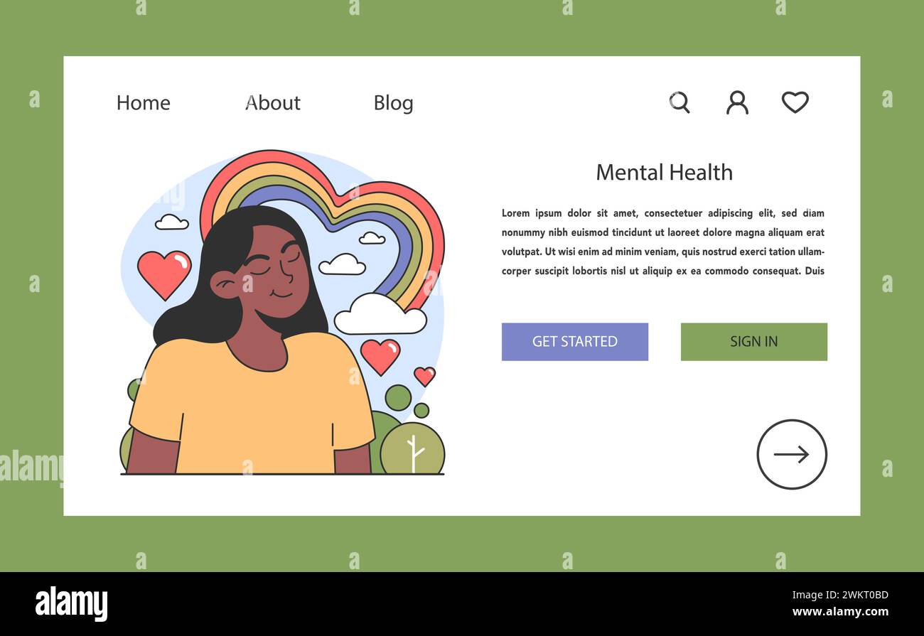 Dopamine fasting concept. A serene woman with a rainbow and hearts ...