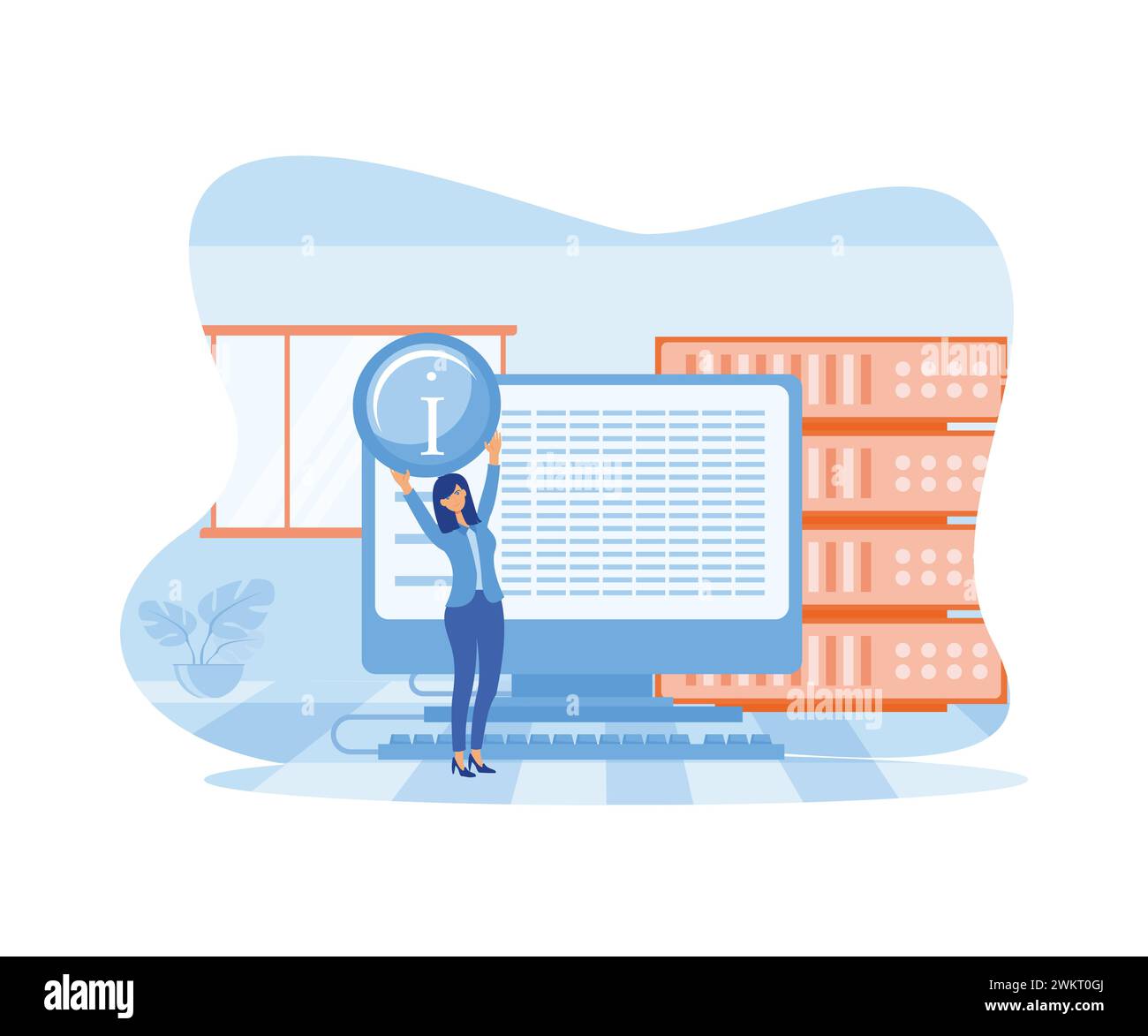 Management information system concept with woman in front of computer ...