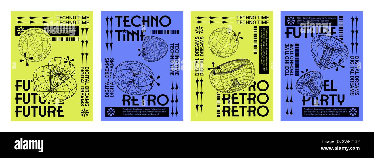 Poster design layout in y2k techno style with grid abstract simple ...