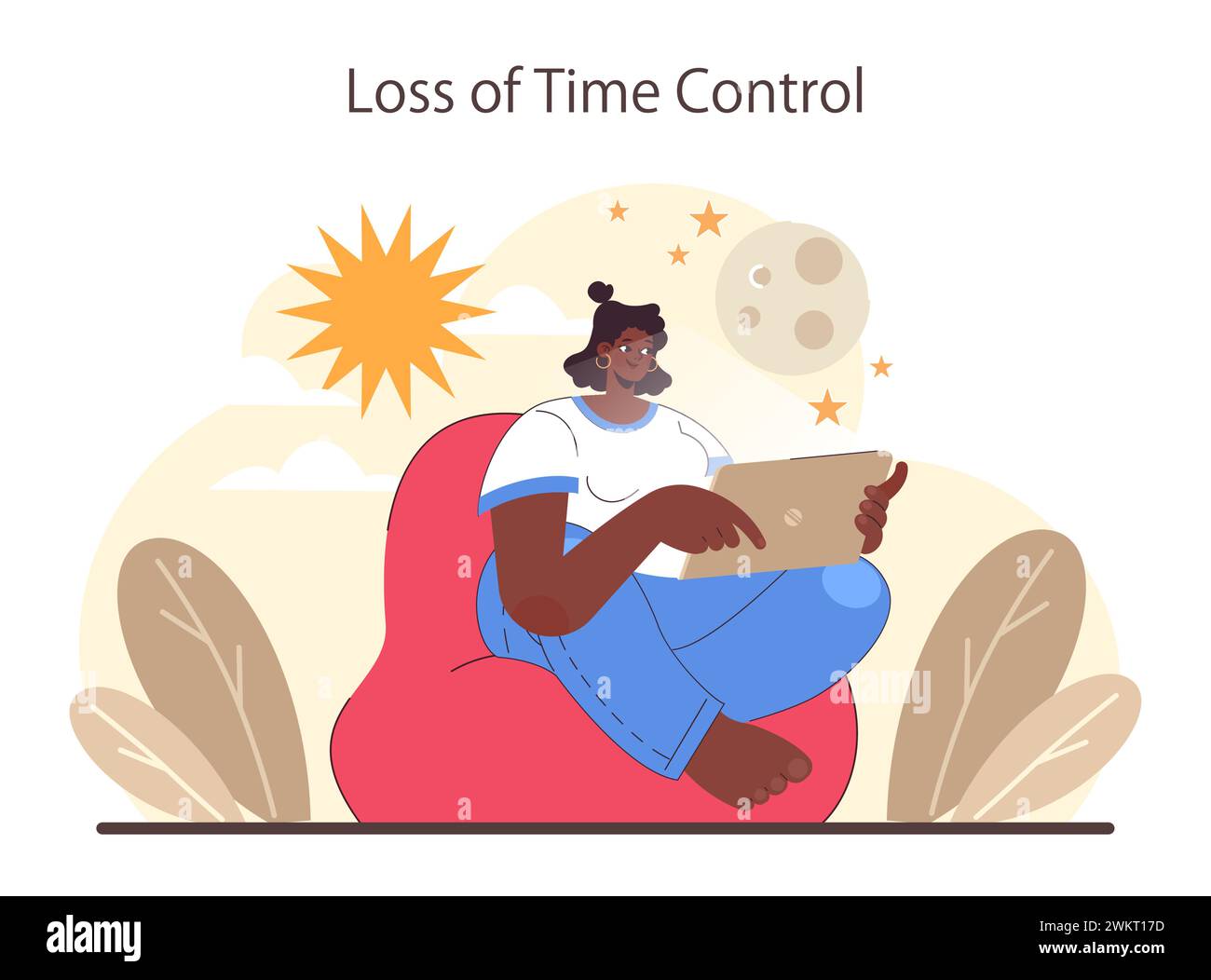 Digital detox. Character practicing mindfulness, reducing screen time ...