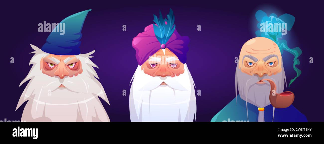 Old wizard characters set isolated on background. Vector cartoon ...