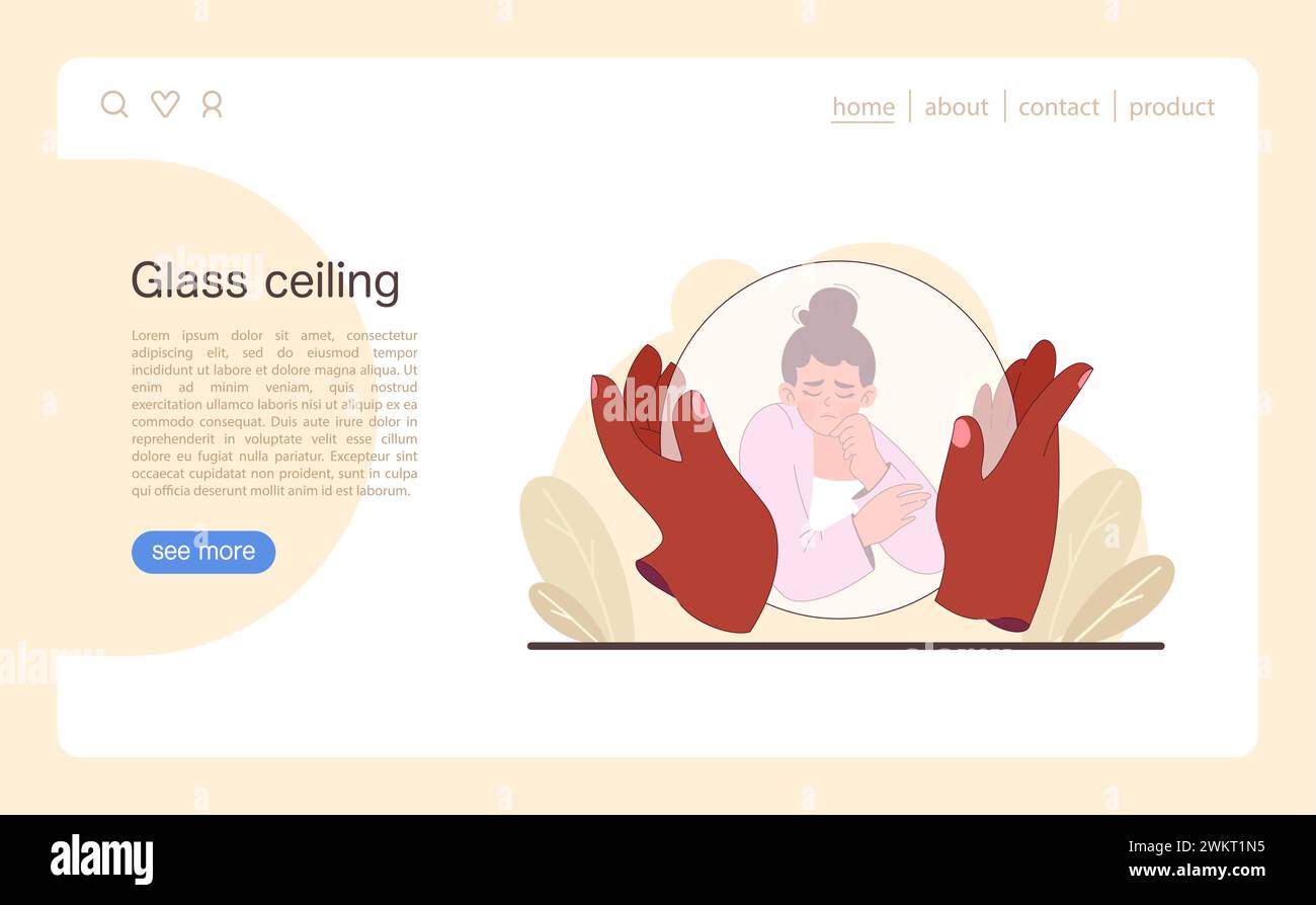 A distressed woman encapsulated, facing invisible barriers, with large ...