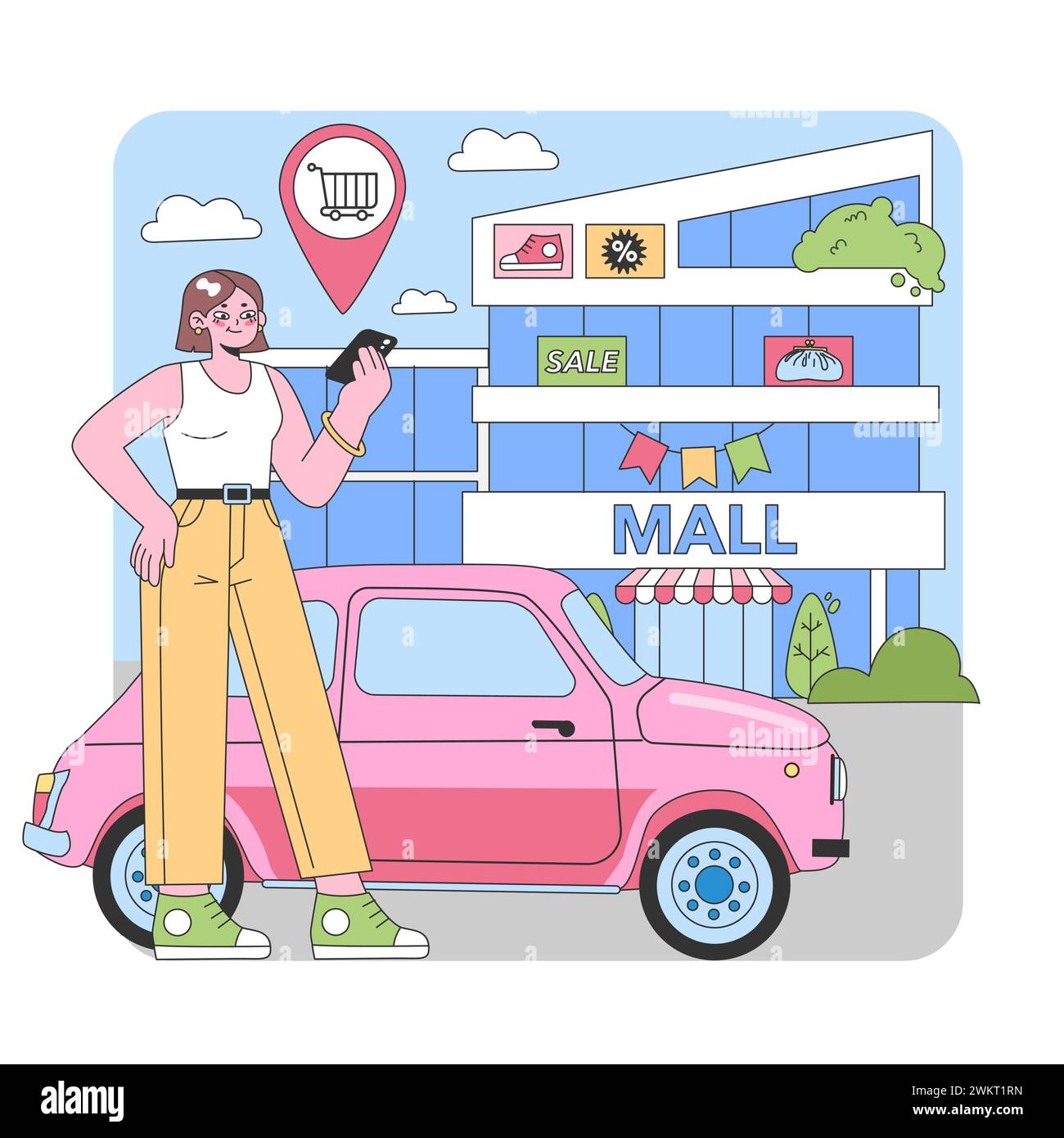 Digital Shopping at the Mall. A modern woman uses her smartphone ...