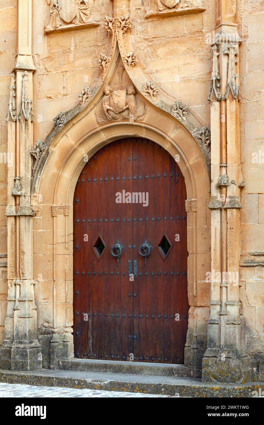 Gothic wooden door in the Gothic style of the old cathedral Stock Photo ...