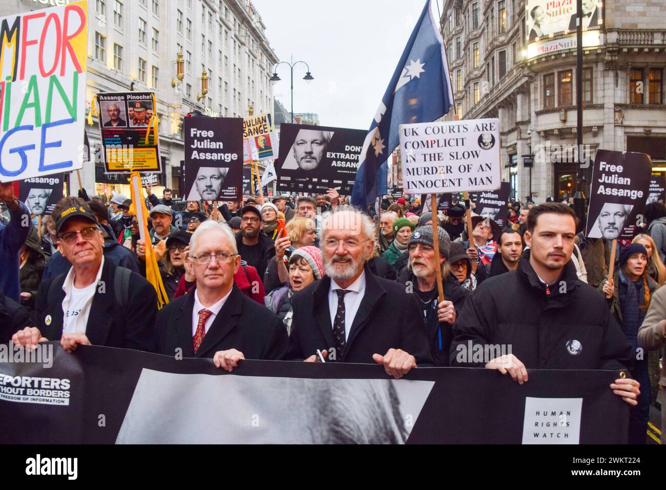 London, UK. 21st February 2024. Julian Assange's father John Shipton ...