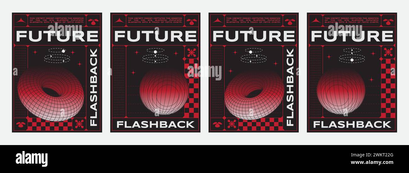 Y2k techno vibe banners set with geometric design elements. Vector ...