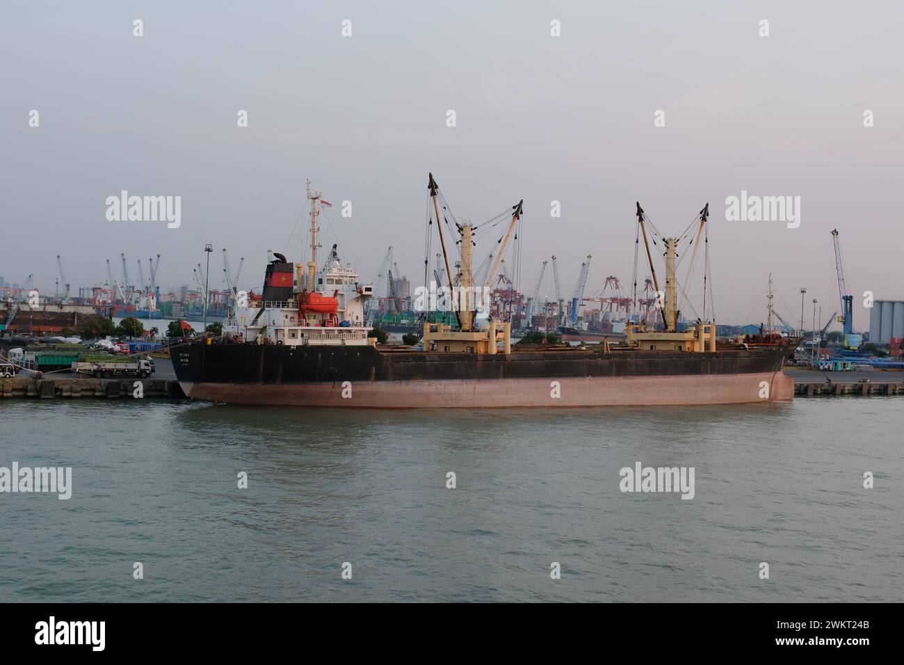 Container cargo ship with crane bridge with export-import logistics and ...