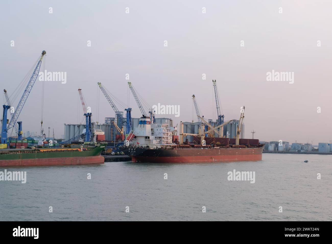Container cargo ship with crane bridge with export-import logistics and ...