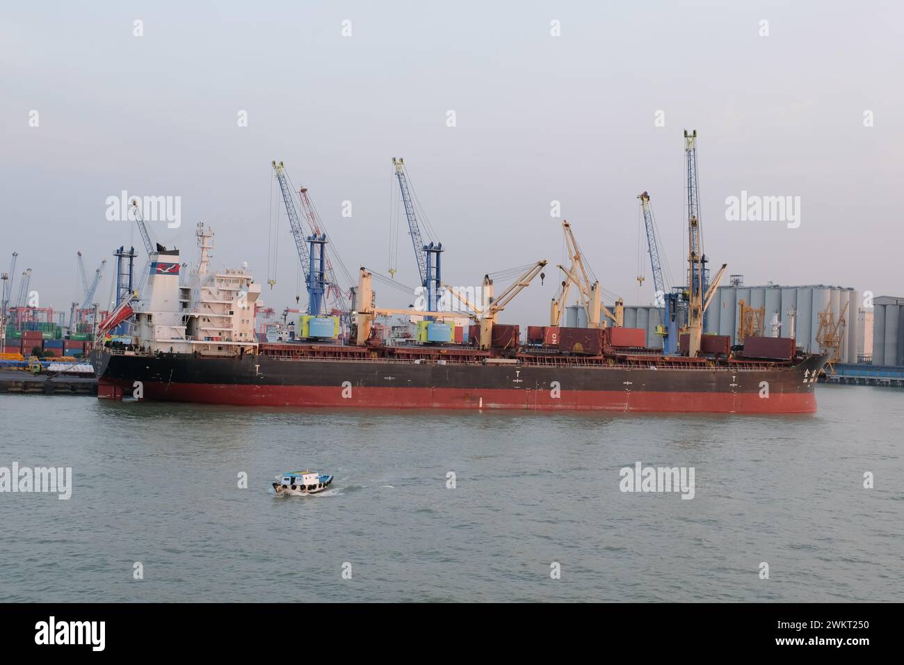Container cargo ship with crane bridge with export-import logistics and ...