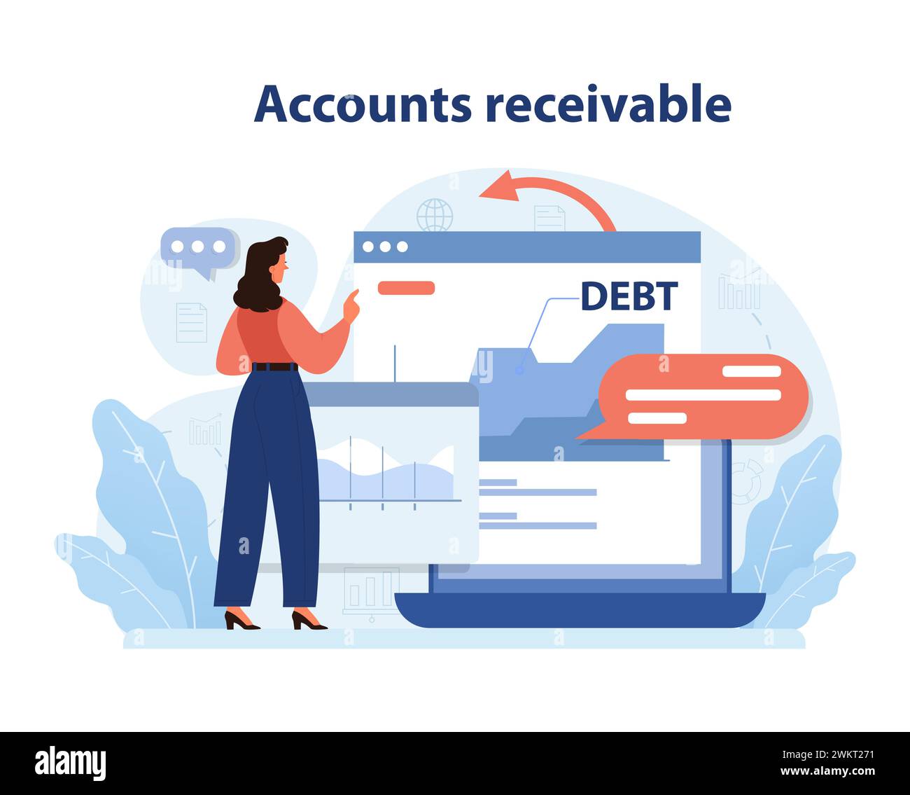 Monitoring accounts receivable operations. Woman reviews digital ...