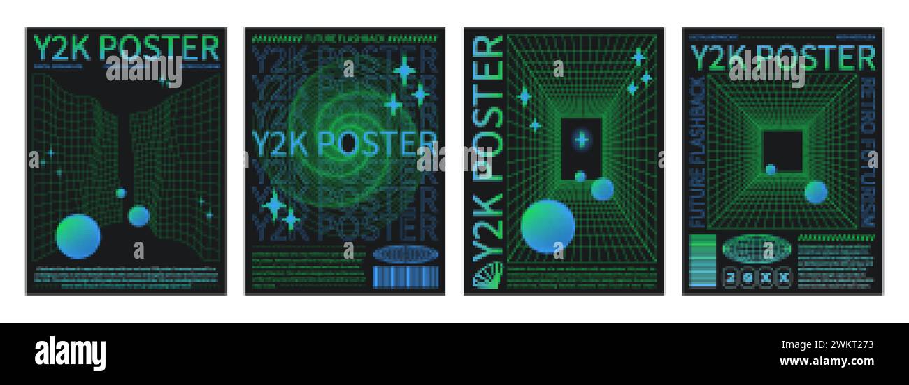 Y2k retro style poster design template with grid abstract perspective ...