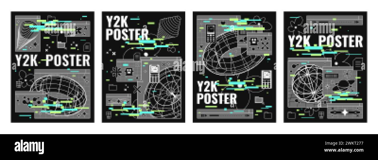 Trendy y2k style poster design template with abstract grid geometric ...