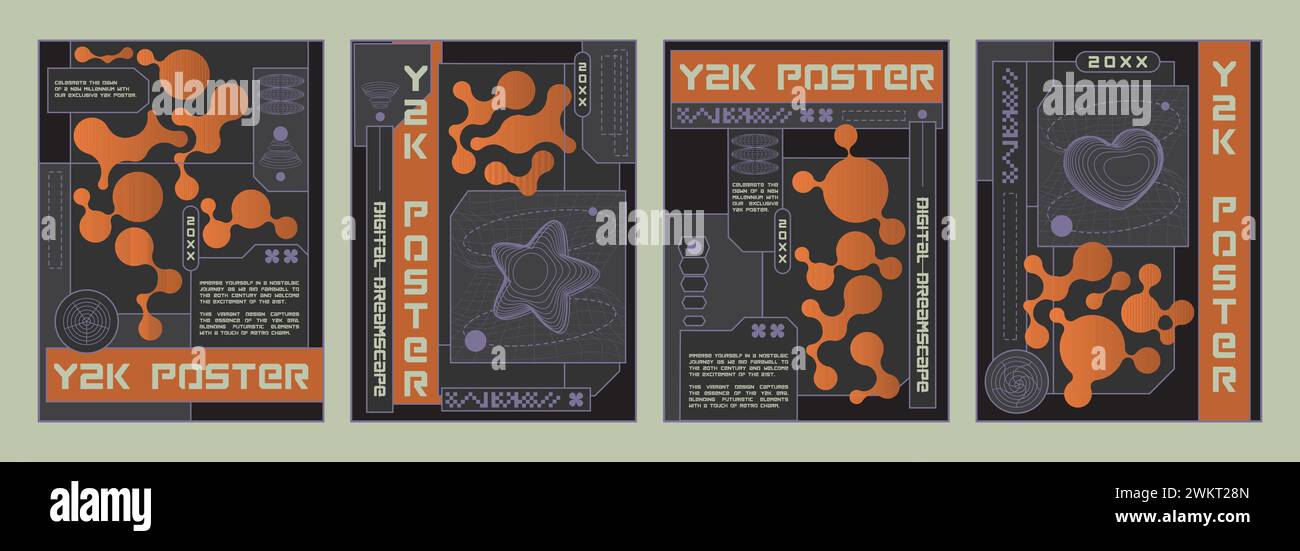 Y2k aesthetic style poster design template with grid abstract shape and ...