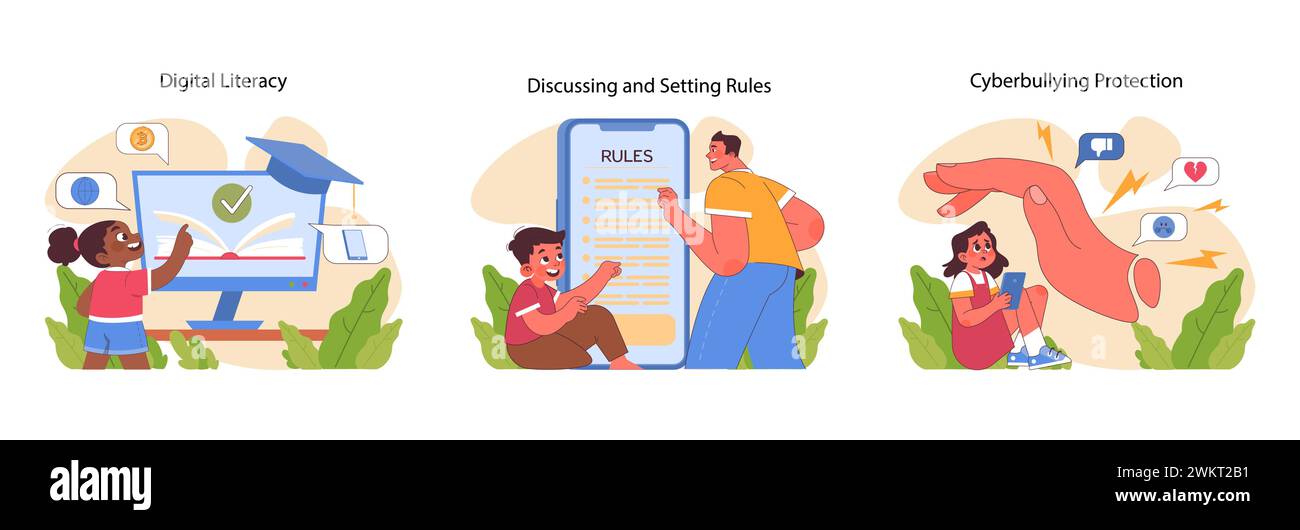 Digital literacy and safety set. Educating on responsible internet use ...