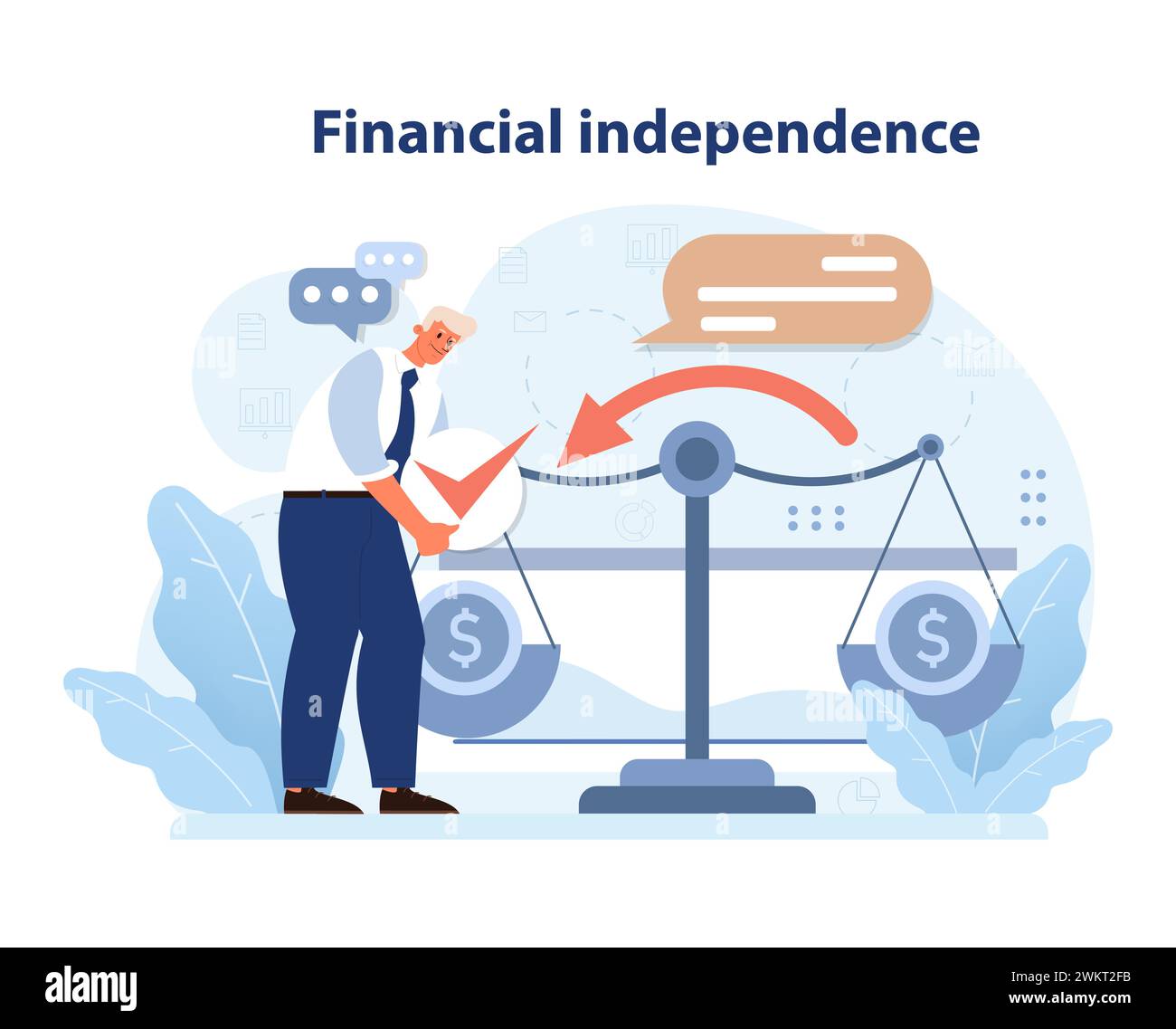 Financial independence concept. Businessman balances budget with ...